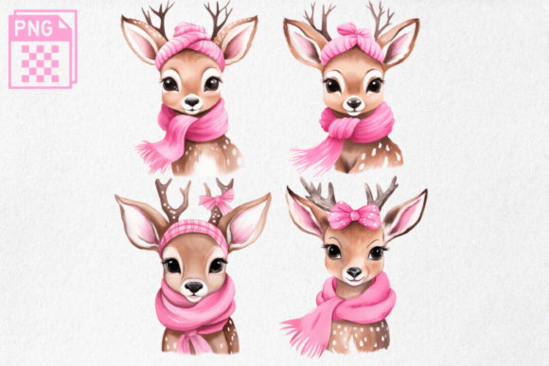 Pink Christmas Reindeer Clipart Bundle, Pink Baby Reindeer, Cute ...