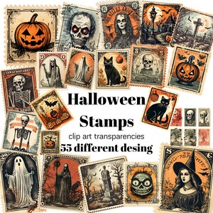 Halloween Postage Stamps Clipart, Halloween Sublimation Bundle, Vintage ...