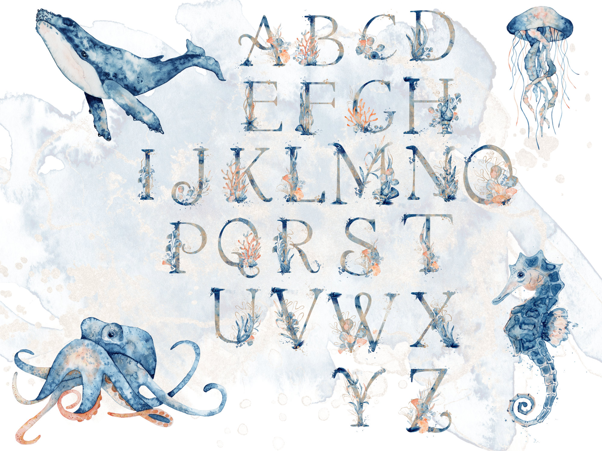 Ocean Alphabet and Numbers Print Set, Ocean Alphabet and Numbers Print ...