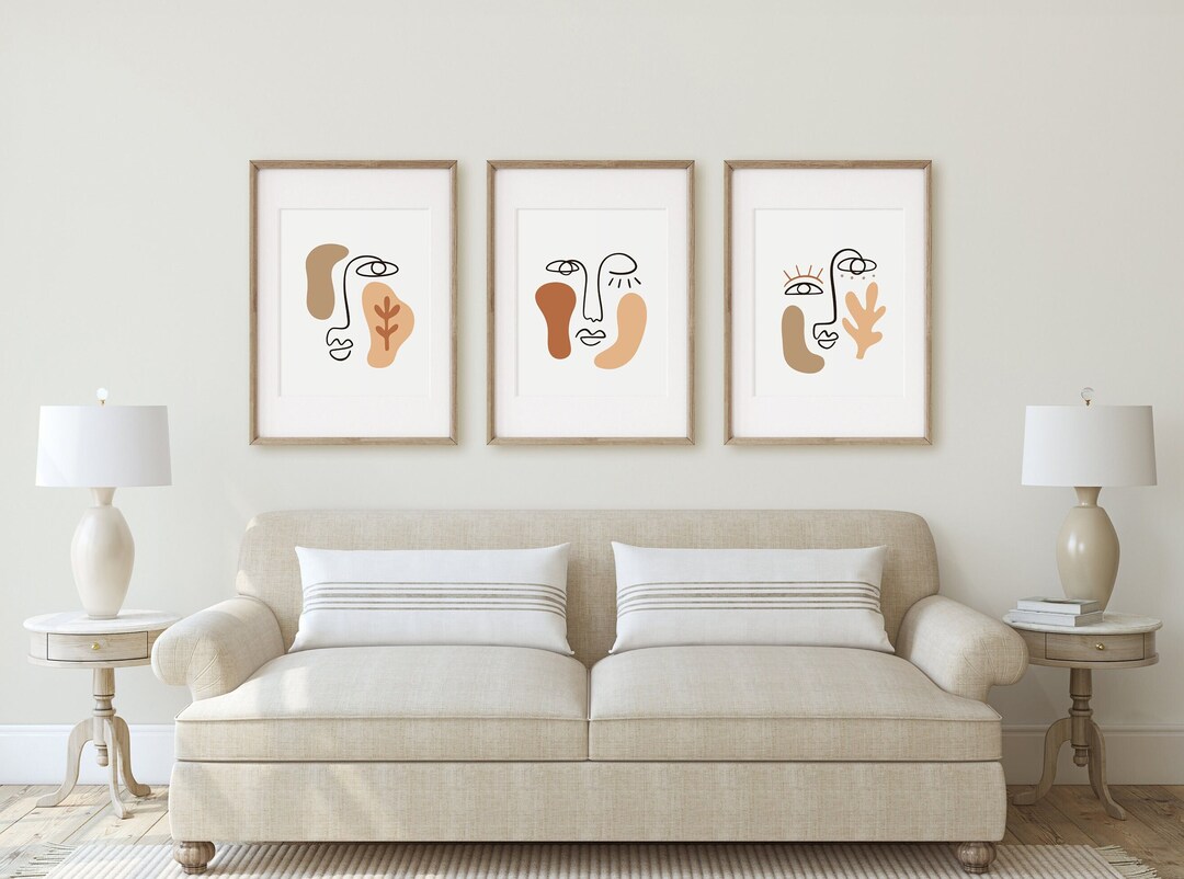 Abstract Face Wall Art set of 3 Boho Face Line Black - Etsy