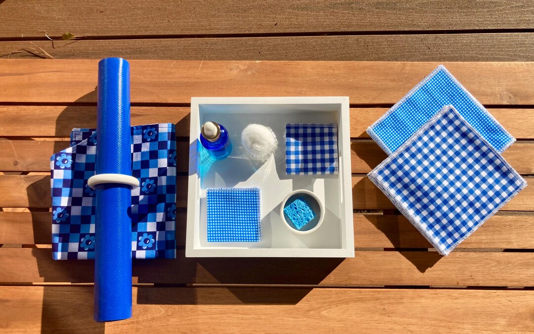 Blue Montessori Polishing Activity: Set With Tray, Dropper, Dish, and ...