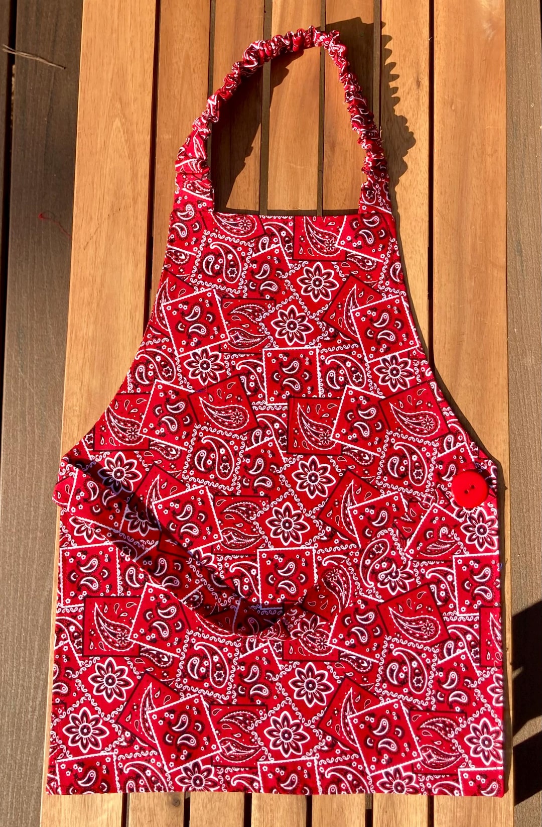 Red Bandana Montessori Apron With Button: Cotton Child's Apron, 3-6 ...