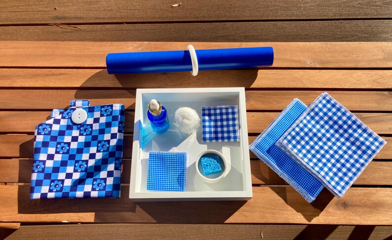 Blue Montessori Polishing Activity: Set With Tray, Dropper, Dish, and ...