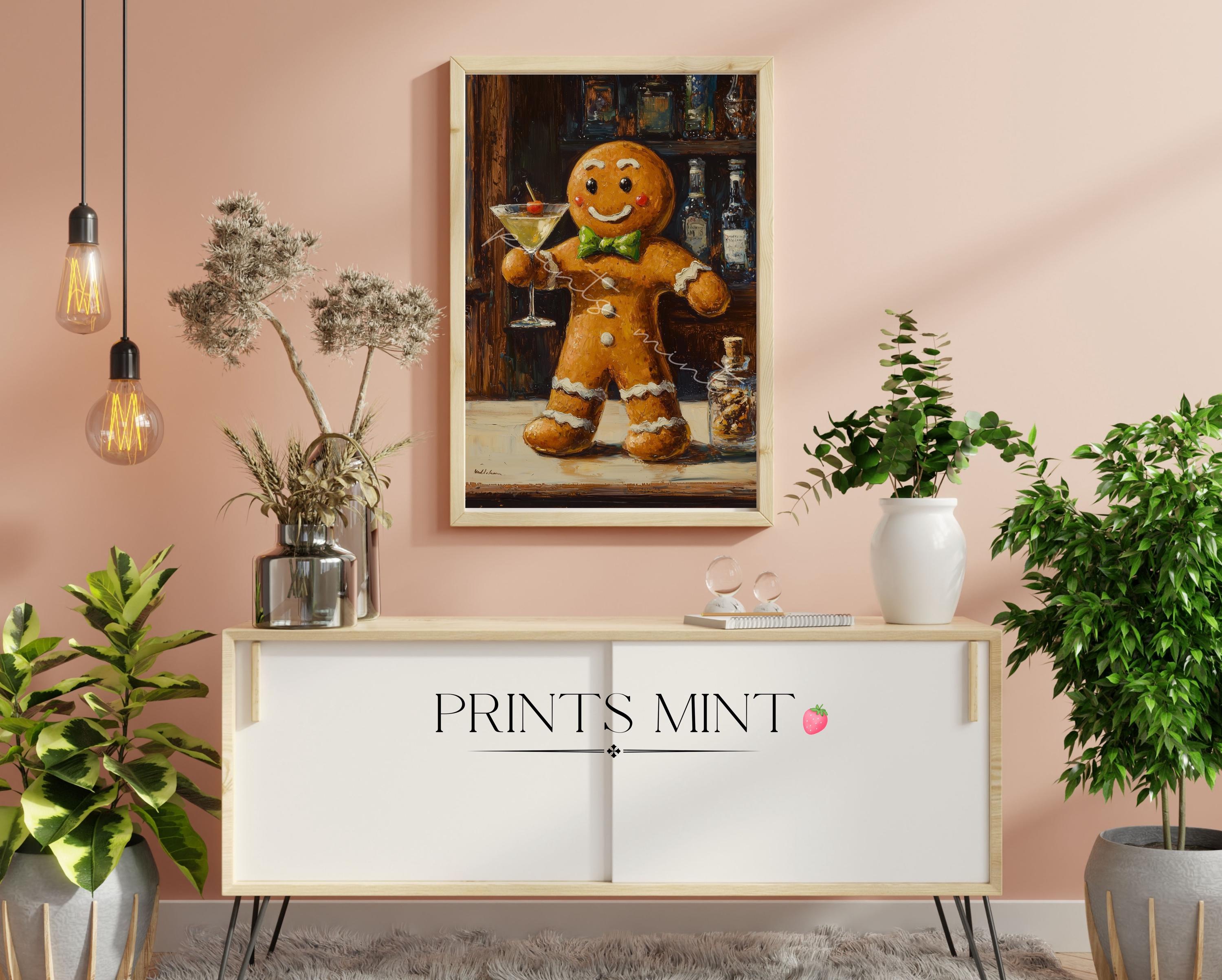 Gingerbread Man Wall Art Printable, Gingerbread Drinking a Martini ...