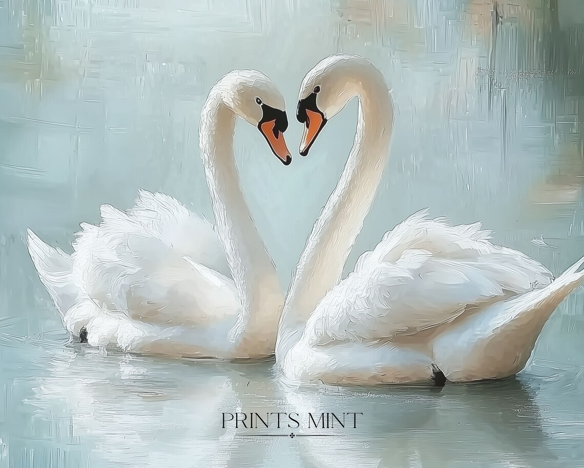 Swan Art Print, Vintage Printable Wall Art, Nursery Painting, Antique ...