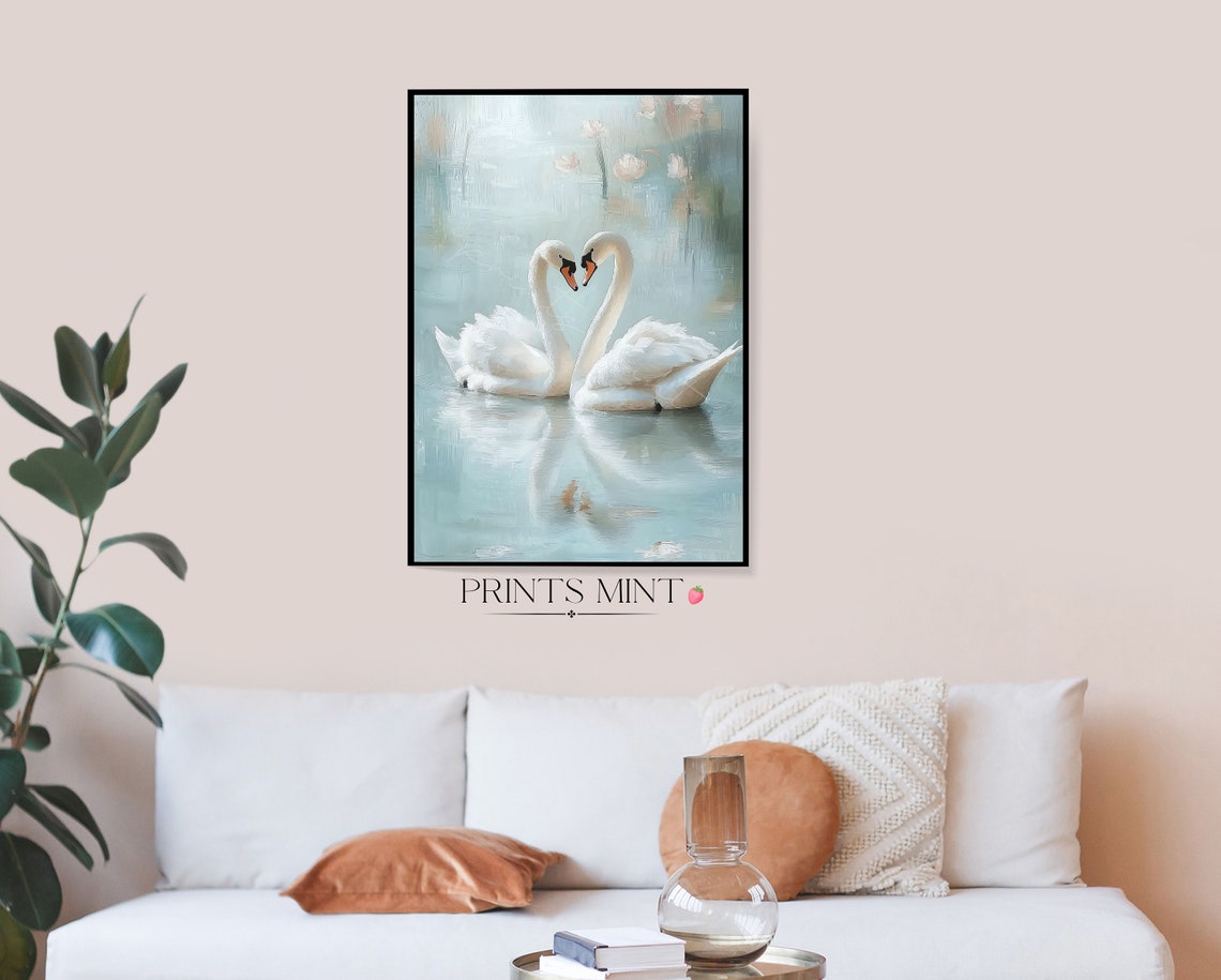 Swan Art Print, Vintage Printable Wall Art, Nursery Painting, Antique ...