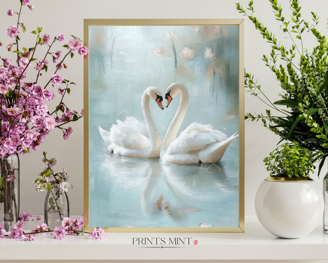 Swan Art Print, Vintage Printable Wall Art, Nursery Painting, Antique ...