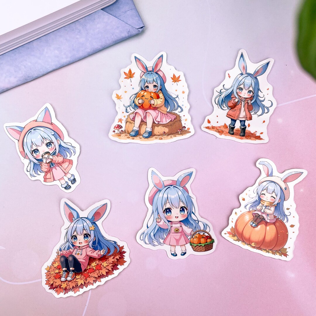Chibi Bunny Girl Sticker Pack | Kawaii Fall Stickers for Journal ...