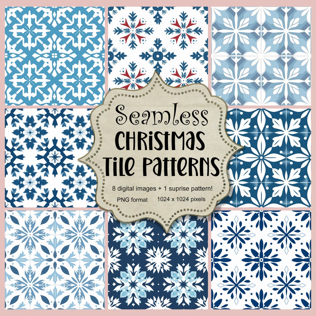 8 Snowflake Seamless Patterns Blue and White Tile Pattern Christmas ...