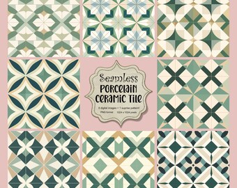 8 Green and White Seamless Patterns Green Ceramic Porcelain Pattern ...