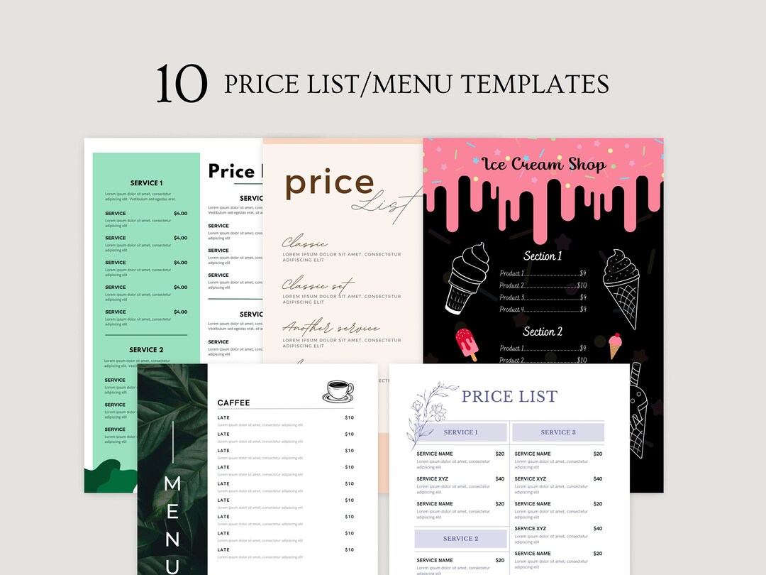 10 Printable Price List Templates Editable Price List Template Menu ...