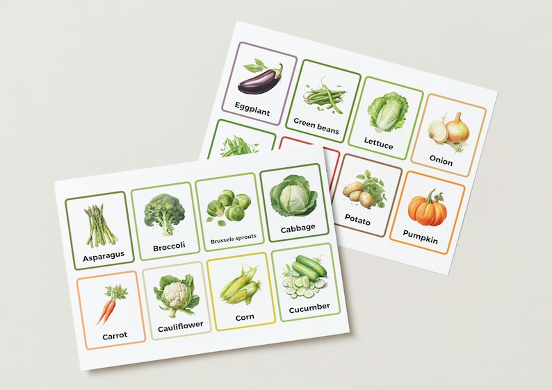 24 Vegetable Flash Cards Kids Matching Printable Flash Cards Flash Card ...