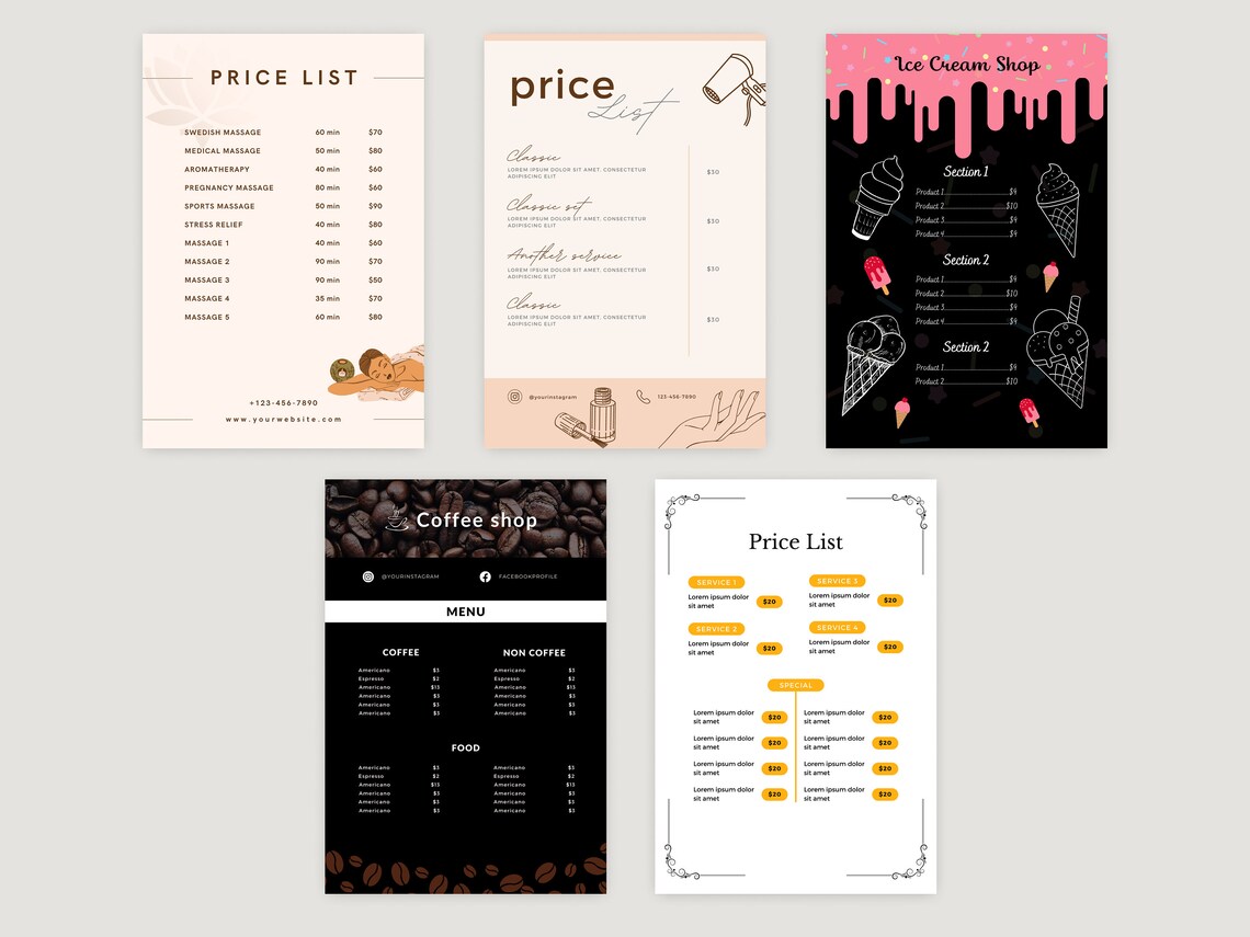10 Printable Price List Templates Editable Price List Template Menu ...