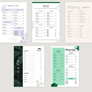 10 Printable Price List Templates Editable Price List Template Menu ...