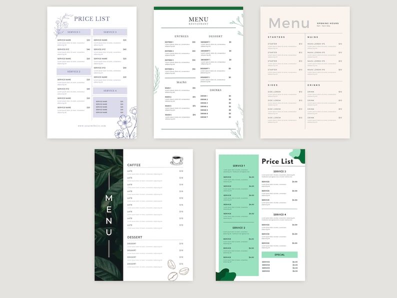 10 Printable Price List Templates Editable Price List Template Menu ...