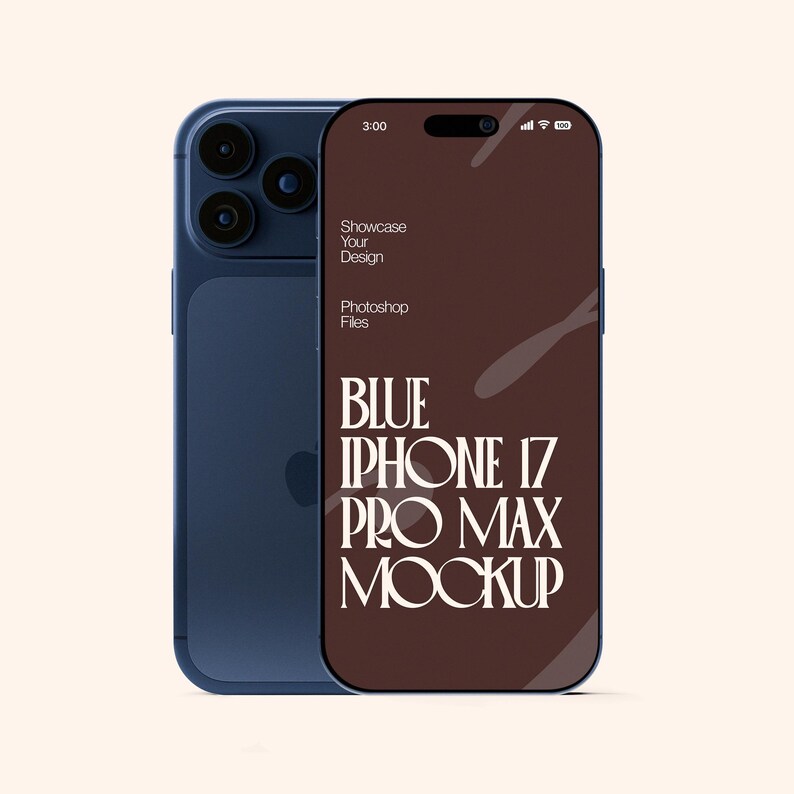 Blue iPhone 17 Pro Max Mockup – Realistic Phone PSD Template With ...