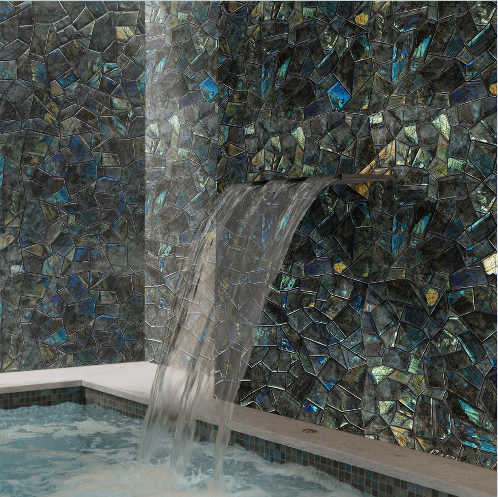 Labradorite Gemstone Mosaic Panel – Flat Cut Labradorite Interlocking ...