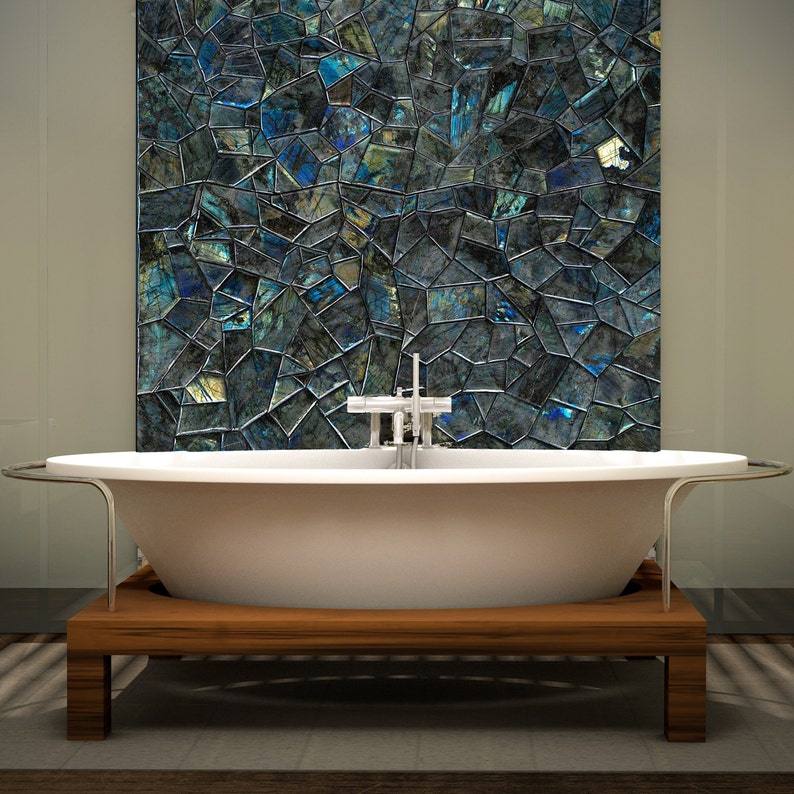 Labradorite Gemstone Mosaic Panel – Flat Cut Labradorite Interlocking ...