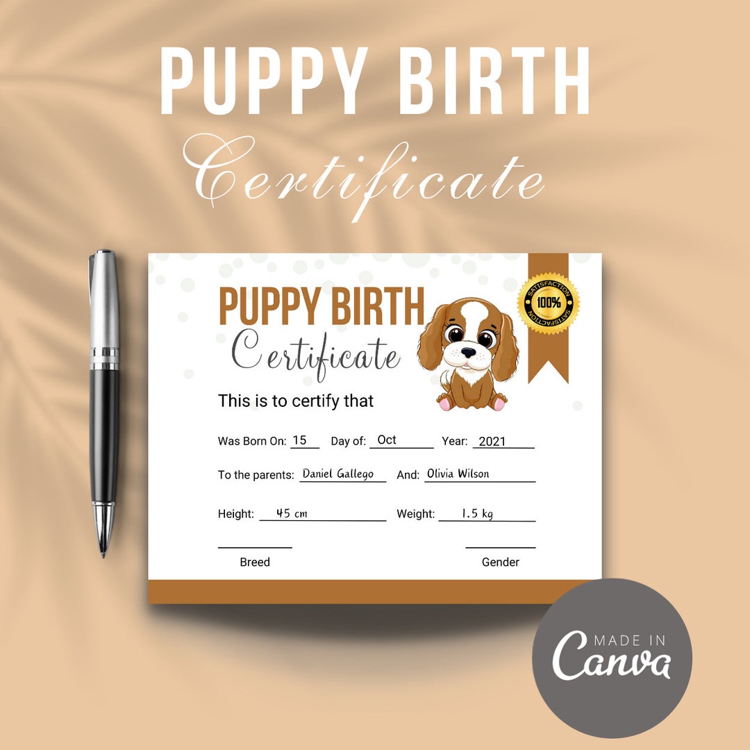 Editable Dog Birth Certificate - Customizable Puppy Memento - Ideal for ...