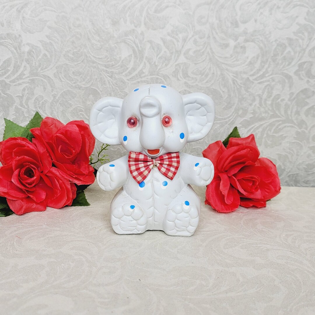 Vintage Ceramic Elephant Bank With Glass Eyes. Kitschy Elephant With ...