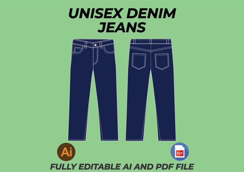 Custom Wearable Denim Jeans Digital Mockups Vector Adobe Illustrator ...