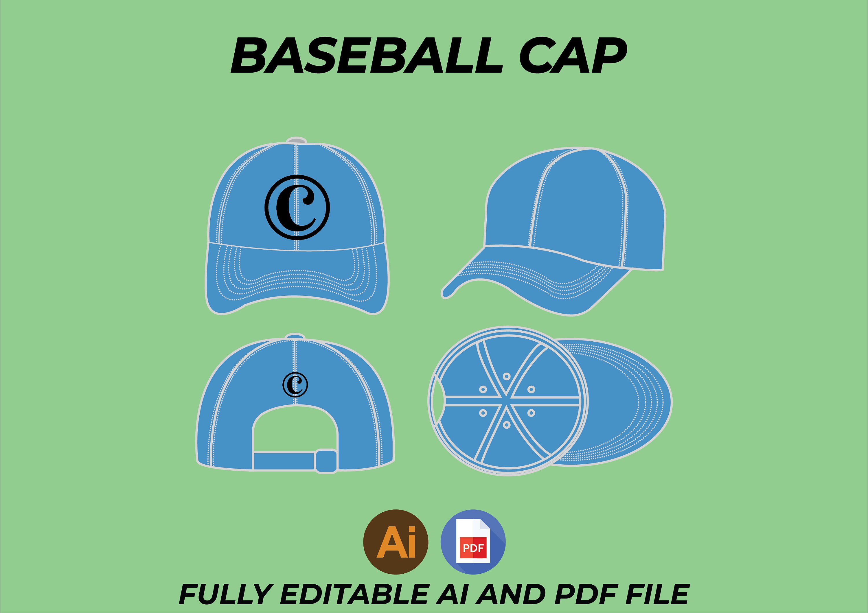 Custom Wearable Baseball Fitted Cap Digital Mockups Vector Adobe ...