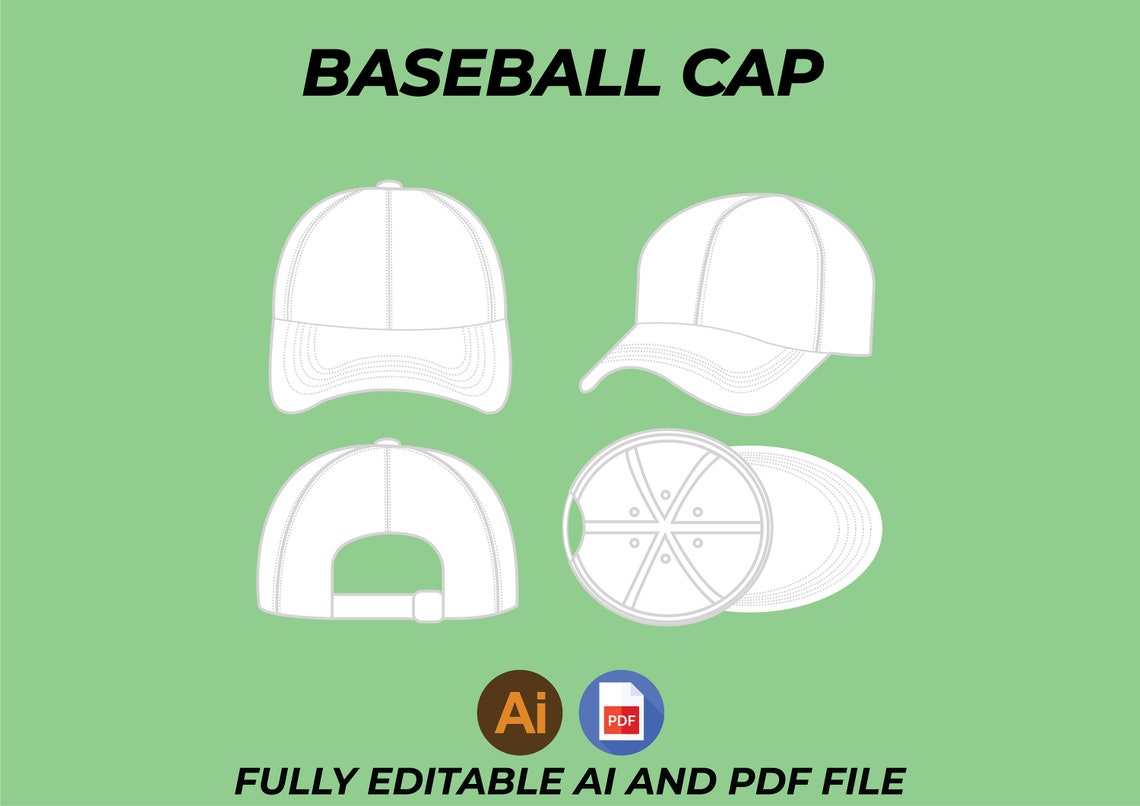 Custom Wearable Baseball Fitted Cap Digital Mockups Vector Adobe ...