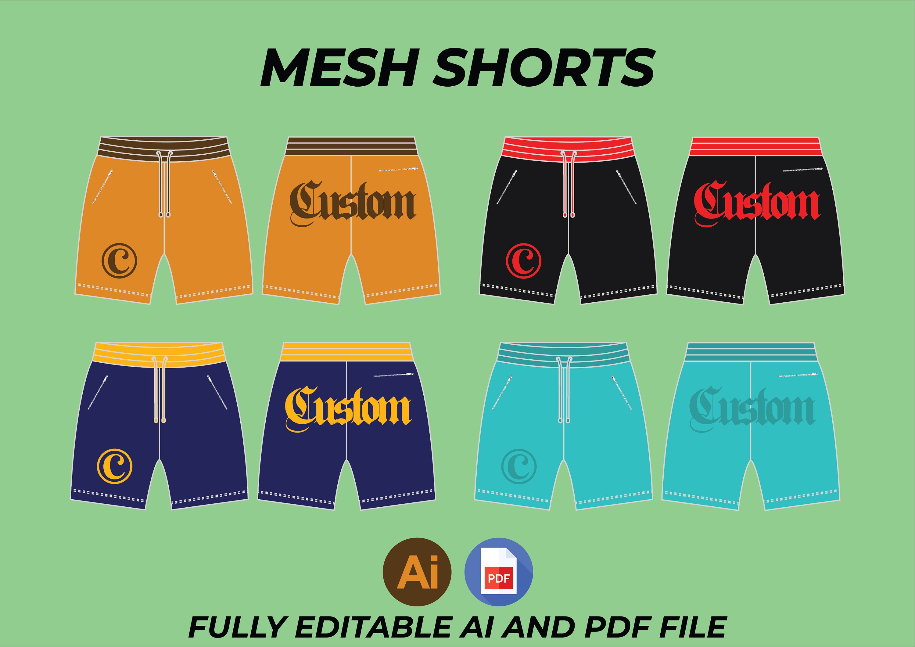 Custom Wearable Mesh Shorts Digital Mockups Vector Adobe Illustrator ...