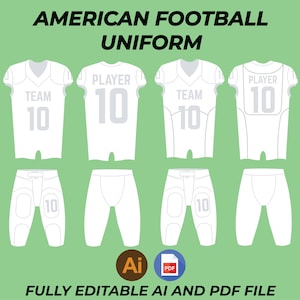 Custom Wearable American Football Uniform Digital Mockups Vector Adobe ...