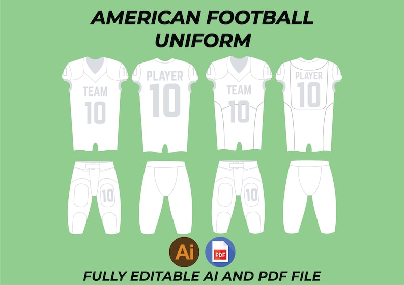 Custom Wearable American Football Uniform Digital Mockups Vector Adobe ...