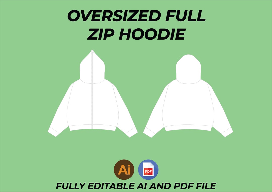 Custom Wearable Full Zip Oversized Hoodie Digital Mockups Vector Adobe ...