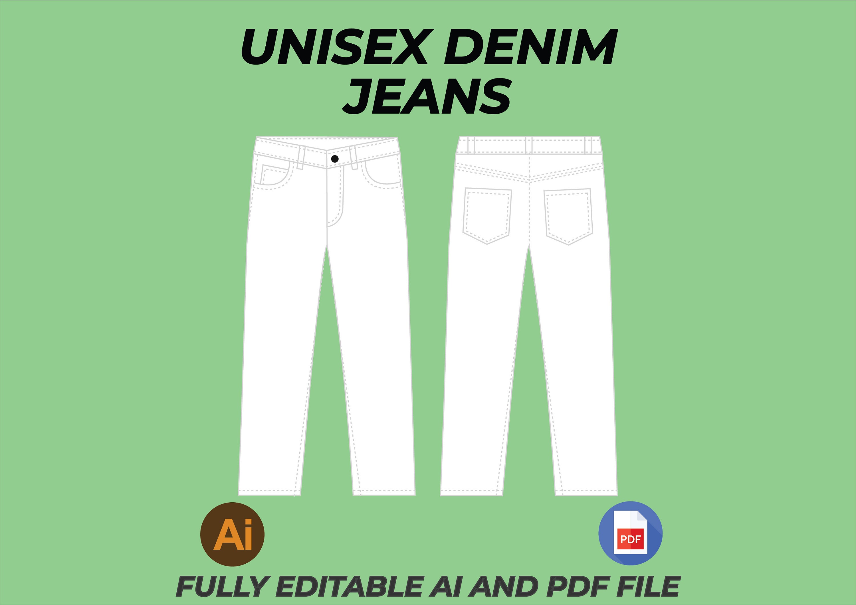 Custom Wearable Denim Jeans Digital Mockups Vector Adobe Illustrator ...