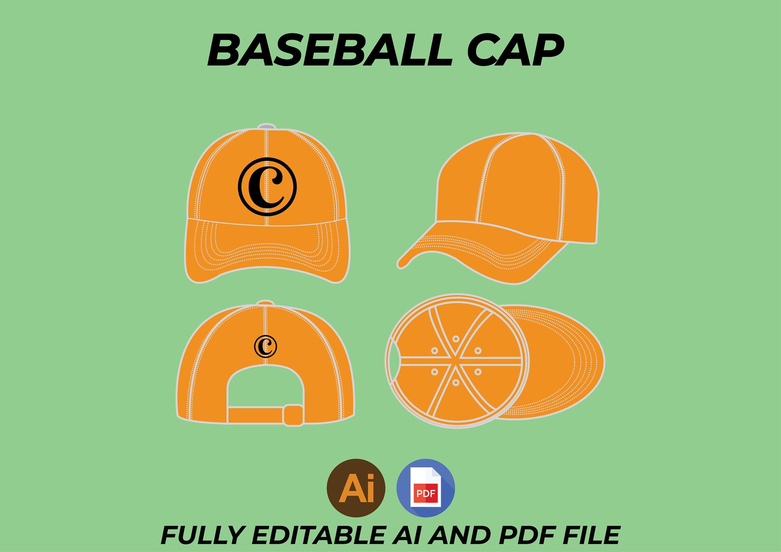 Custom Wearable Baseball Fitted Cap Digital Mockups Vector Adobe ...