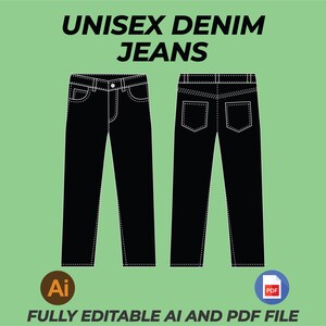 Custom Wearable Denim Jeans Digital Mockups Vector Adobe Illustrator ...