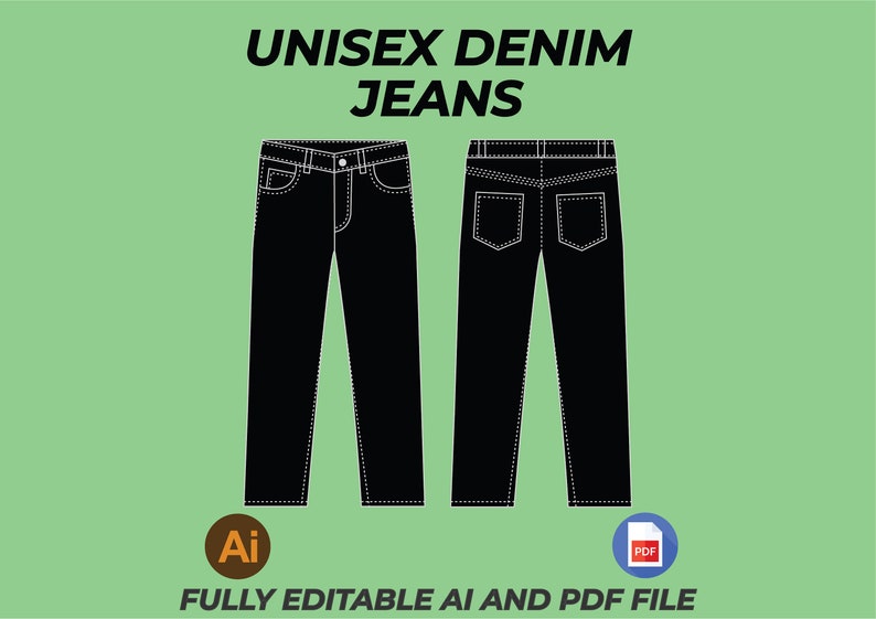 Custom Wearable Denim Jeans Digital Mockups Vector Adobe Illustrator ...