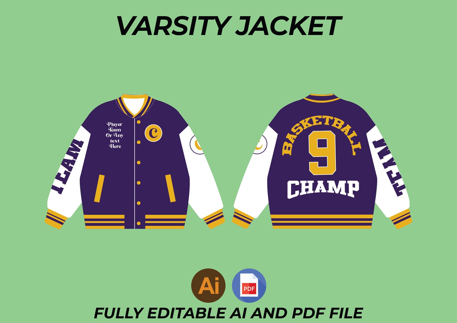 Streetwear Varsity Jacket Mockup Vector for Adobe Illustrator, JPG ...