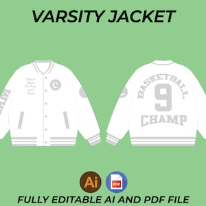 Streetwear Varsity Jacket Mockup Vector for Adobe Illustrator, JPG ...