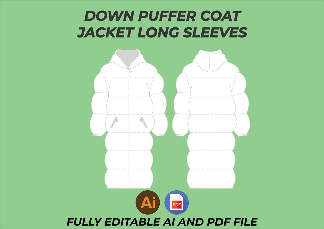 Custom Wearable Down Puffer Coat Jacket Digital Mockups Vector Adobe ...