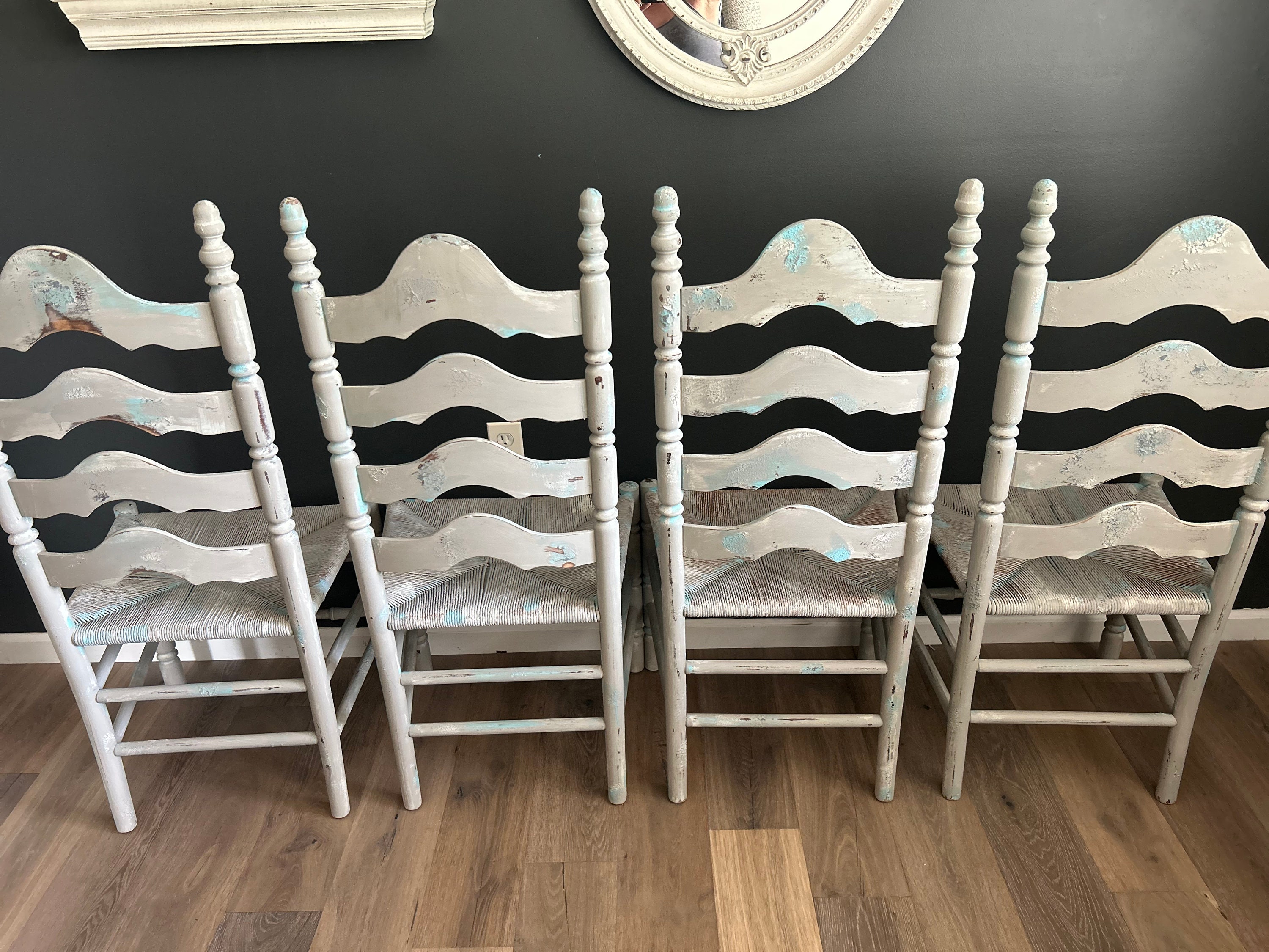 Set of 6 Ladder Back Cane Seat Dining Chairs - Etsy