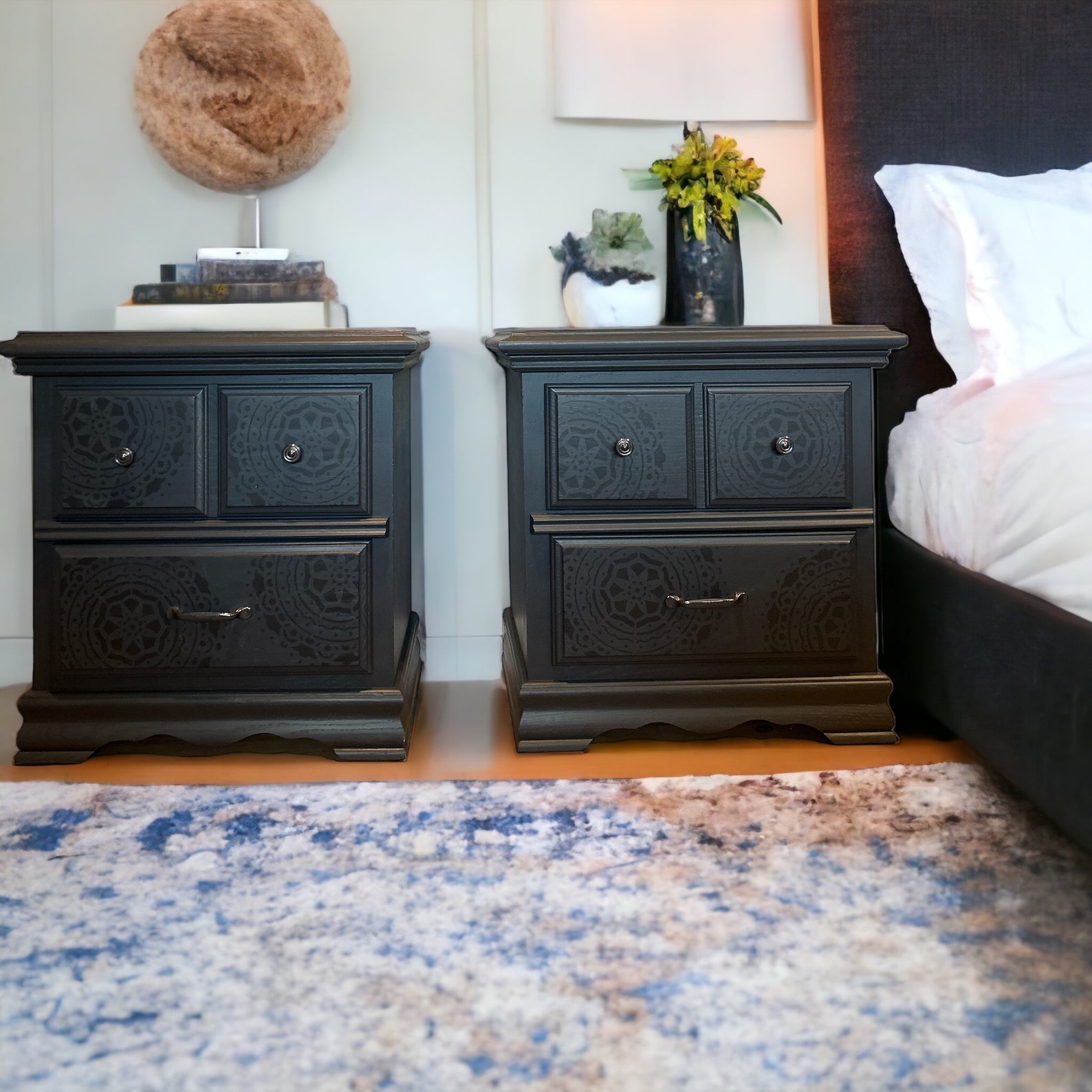 SOLD Boho Nightstands With Mandala - Etsy