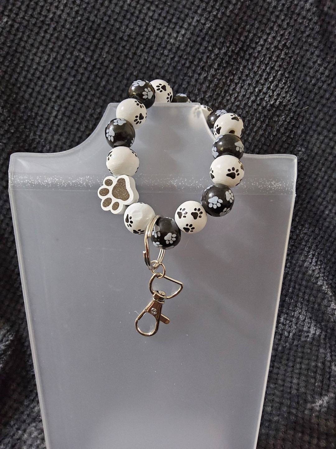 Black and White Dog Paws Beaded Key Chain - Etsy