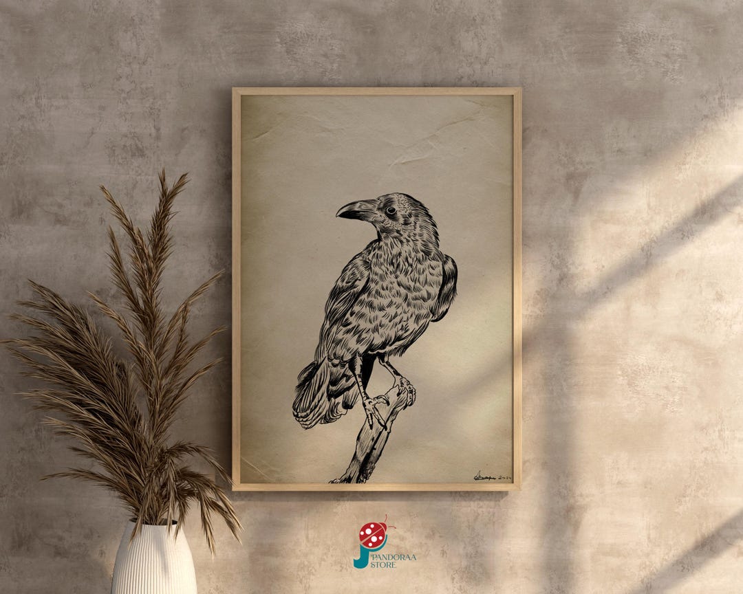 Crow Printable Wall Art I Monochrome Bird Art Print I Vintage Raven ...