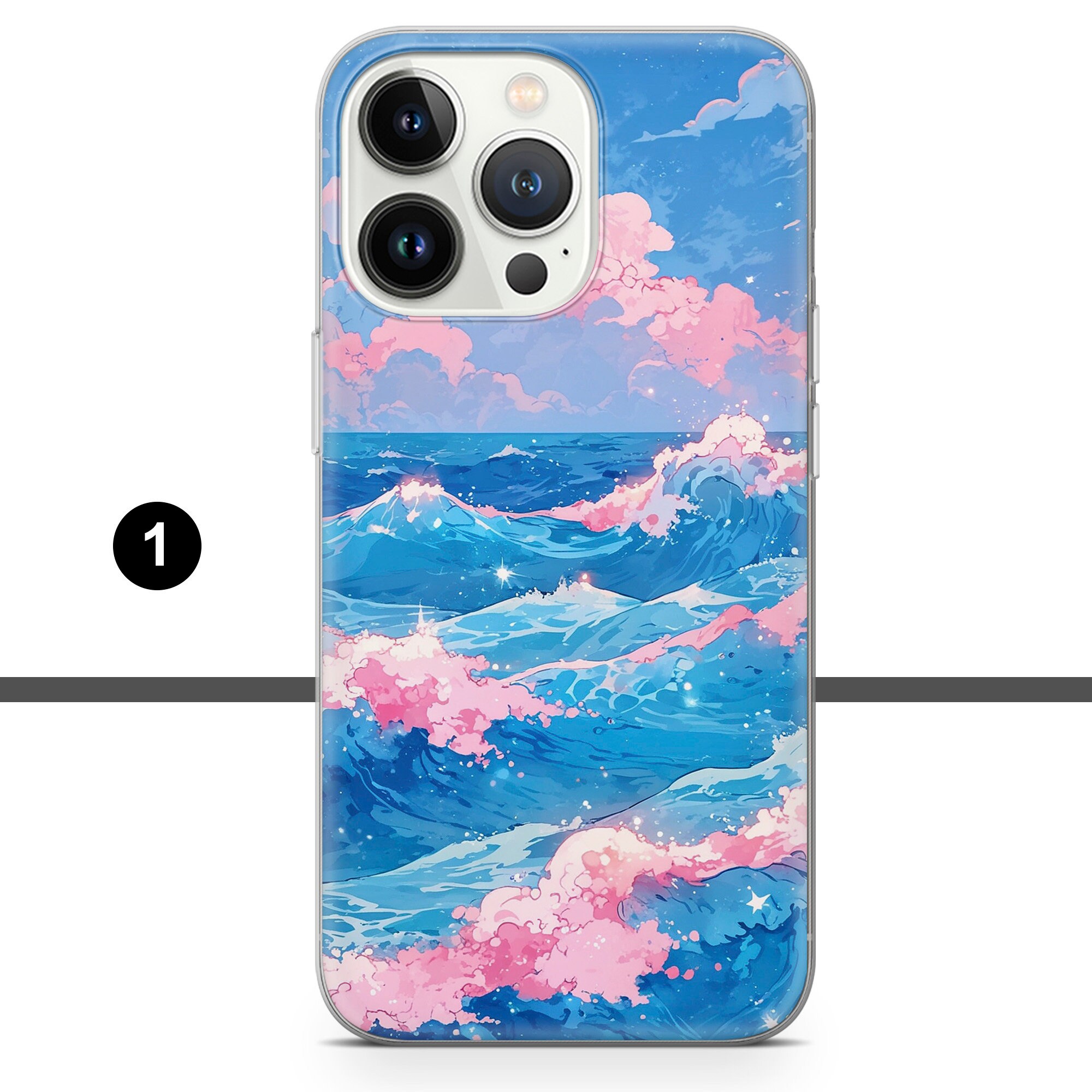 Ocean Wave Phone Case Pink Cloud Sky Cover for iPhone 15, 14, 13, 12 ...