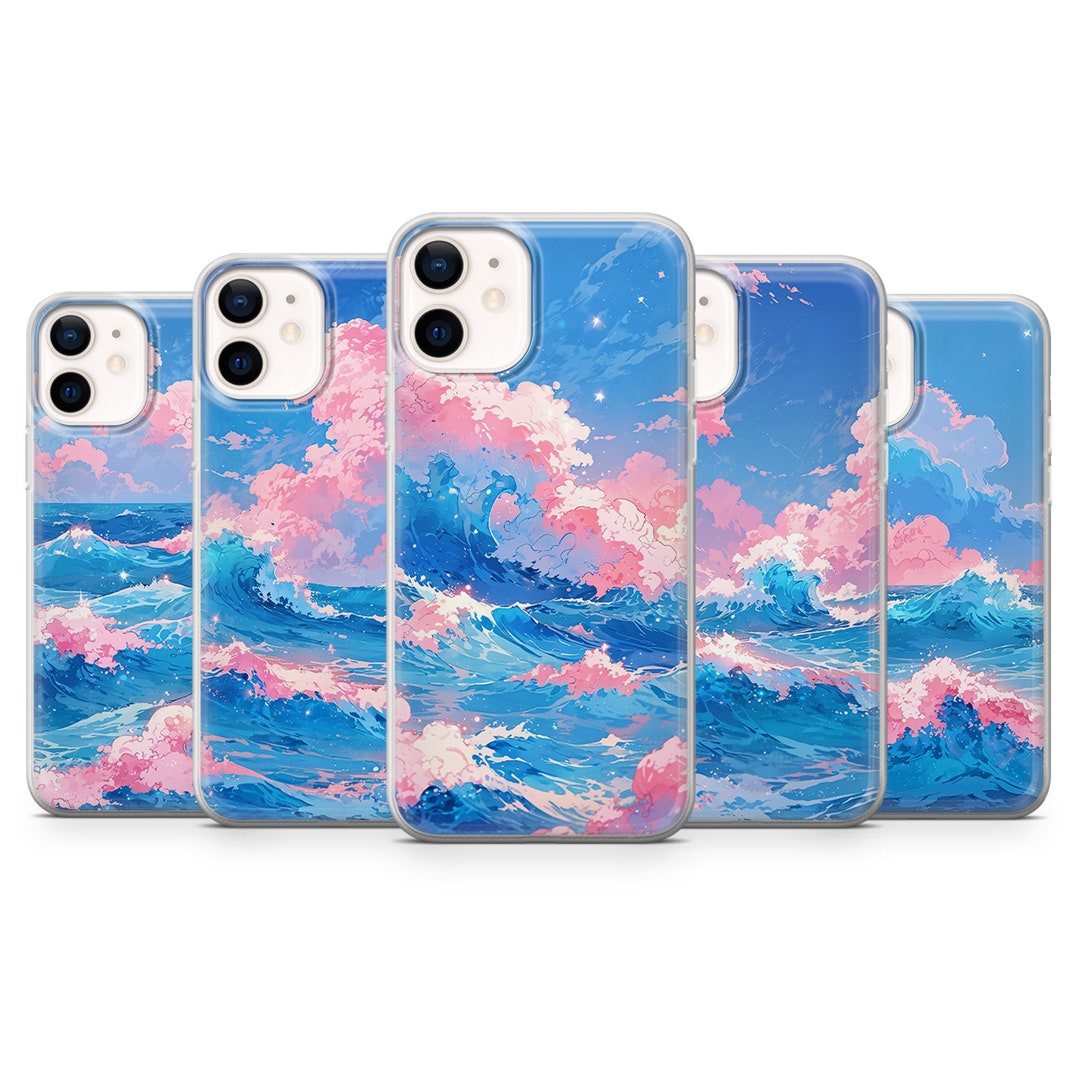 Ocean Wave Phone Case Pink Cloud Sky Cover for iPhone 15, 14, 13, 12 ...