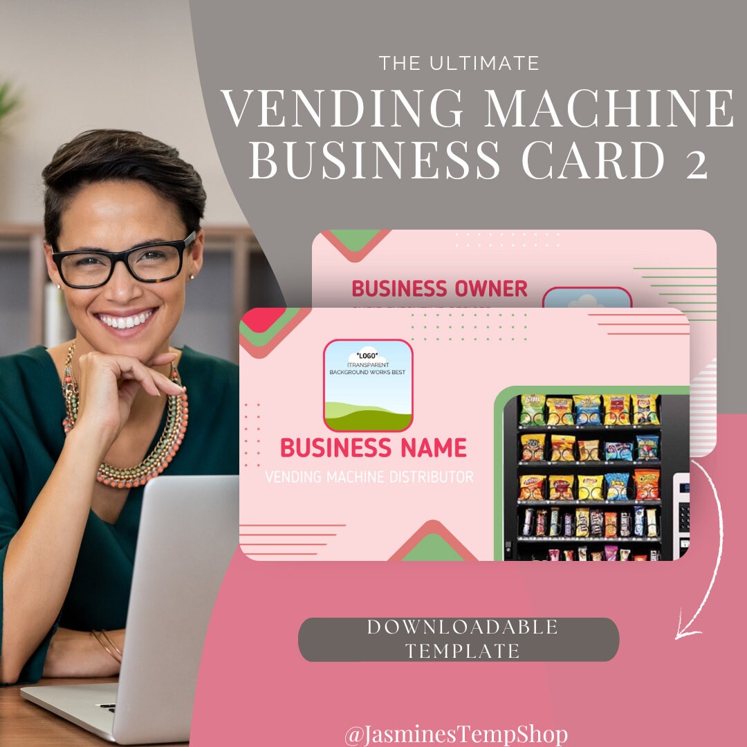 Vending Machine Business Card | Vending Call Cards Canva Template (pink ...
