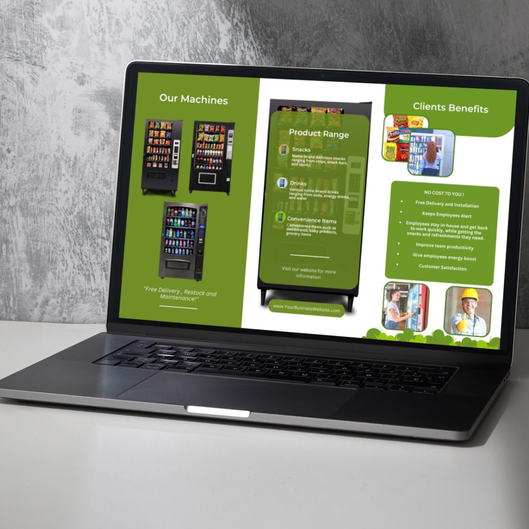 Vending Machine Business Brochure Green Canva Downloadable Template - Etsy
