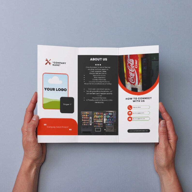 Customizable Vending Machine Business Cards and Brochure Template Red ...
