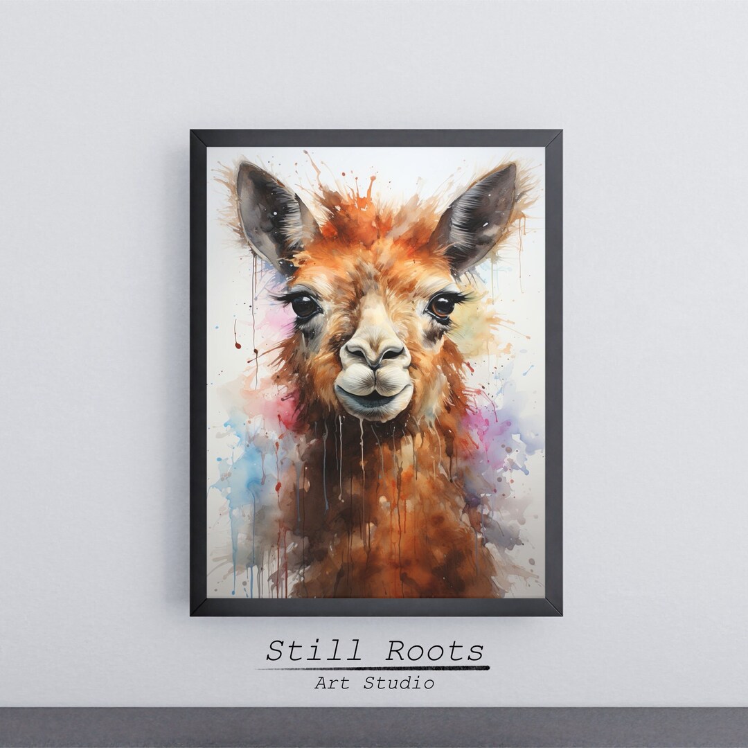 Watercolor Alpaca Poster, Alpaca Wall Art, Watercolor Poster, Digital ...