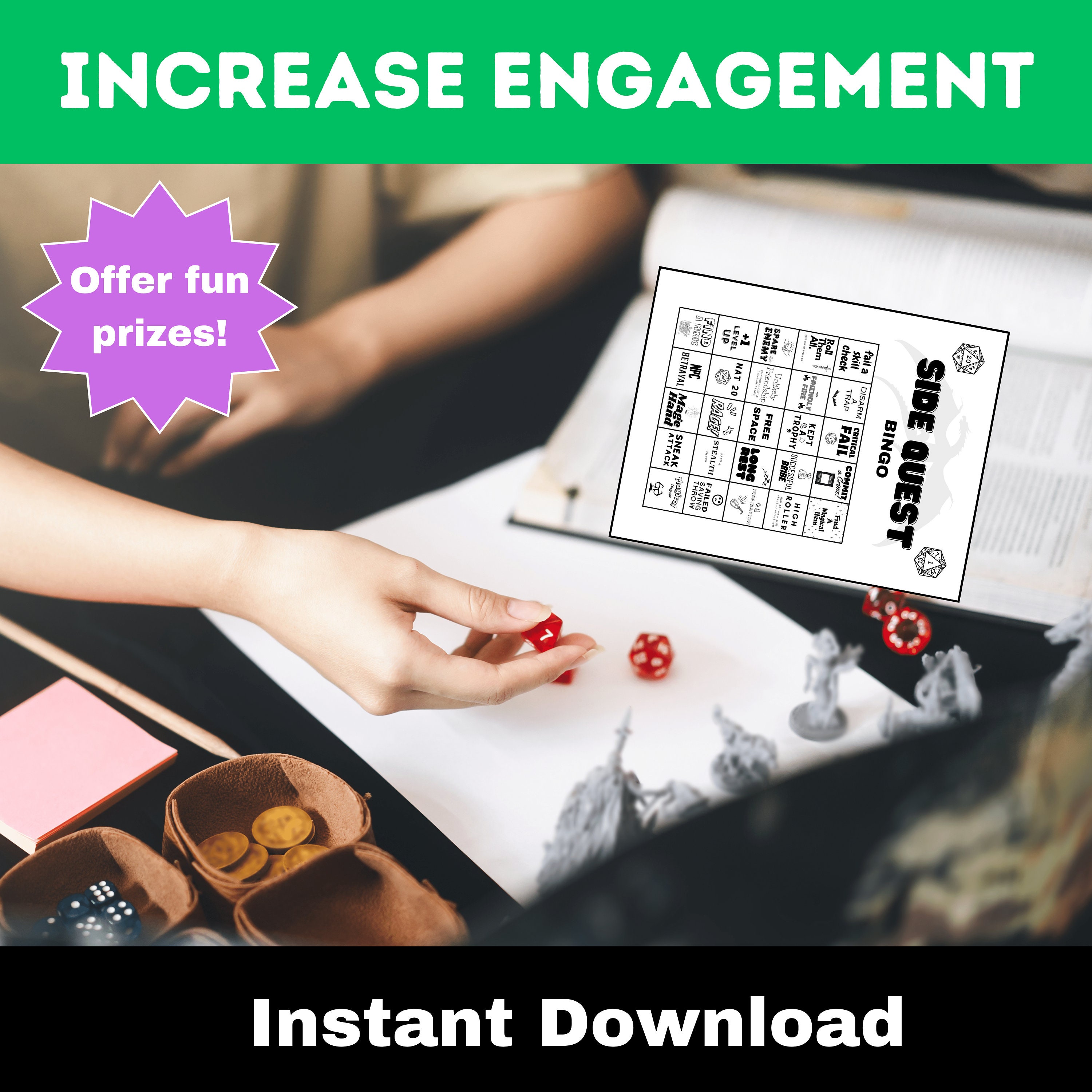 Dungeons and Dragons Gift Side Quest Bingo Printable DND Bingo Game ...