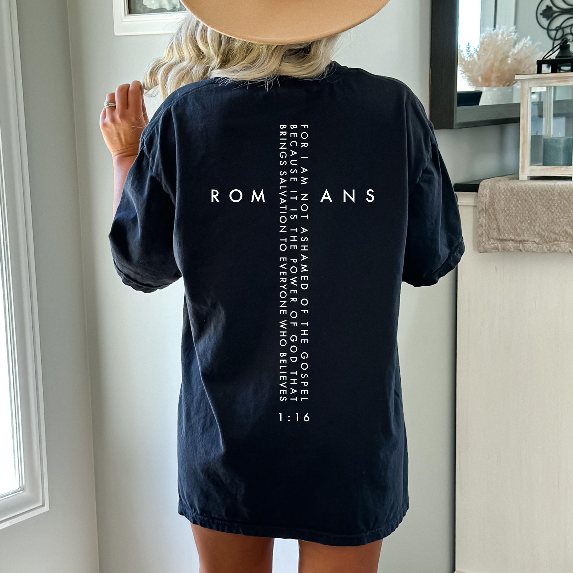 Romans 1:16 Minimalist Cross Comfort Colors Tee, Not Ashamed of the ...